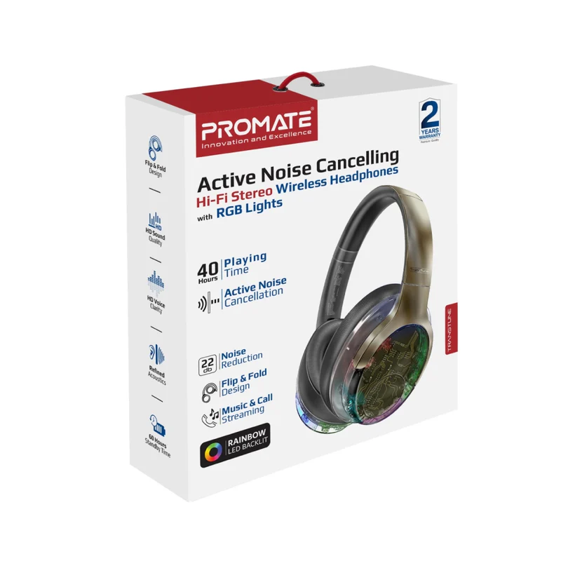 Promate HiFi Wireless Bluetooth V5.3 Hybrid ANC Headphones with ...